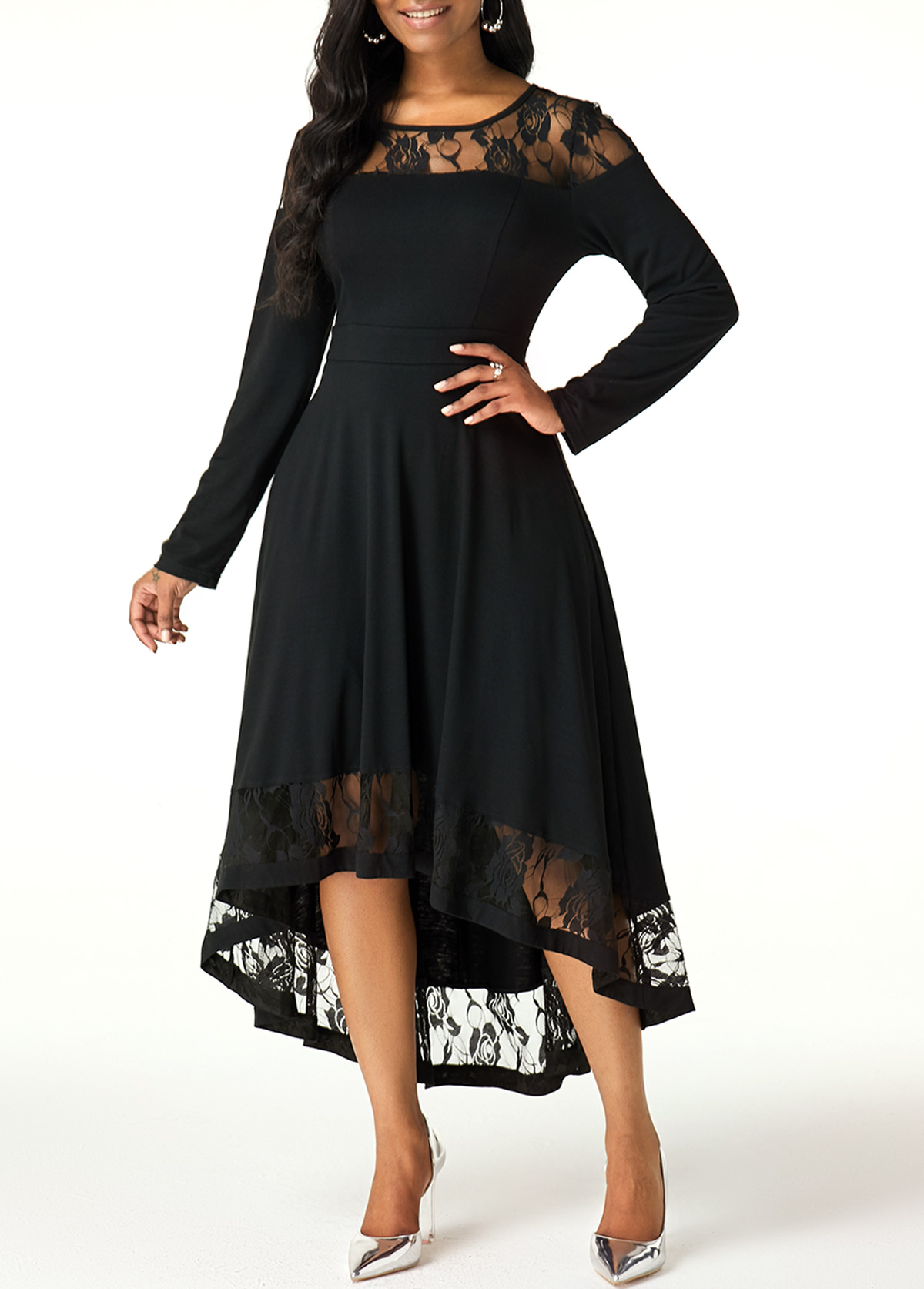 ROTITA High Low Lace Patchwork Long Sleeve Dress | Rotita.com - USD $28.99