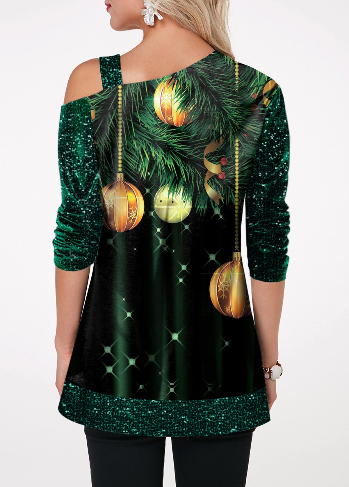 ROTITA Print Tulip Hem Sequin Panel T Shirt | Rotita.com - USD $31.71
