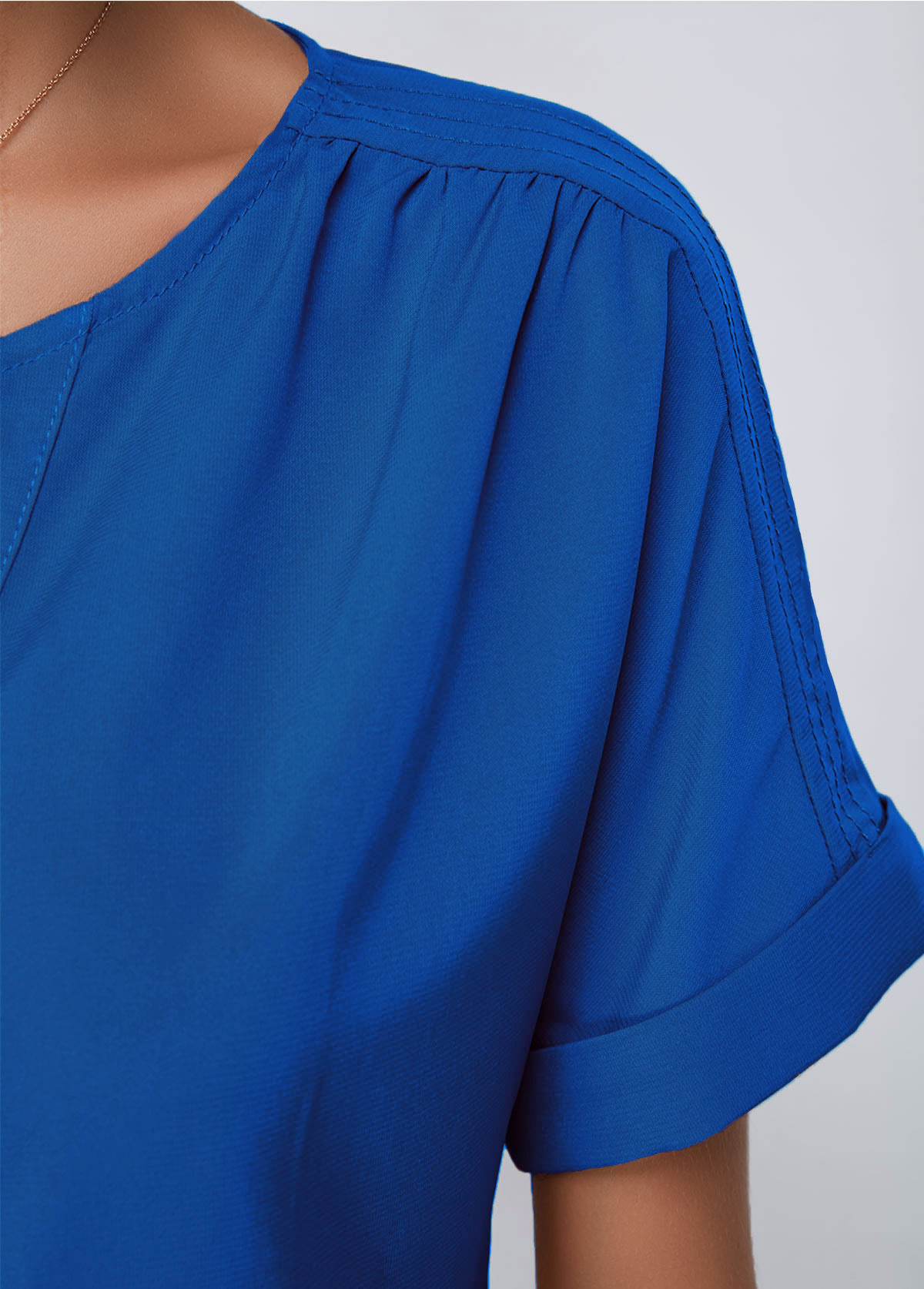 Rotita Royal Blue Split Neck Short Sleeve Blouse Usd 27 40
