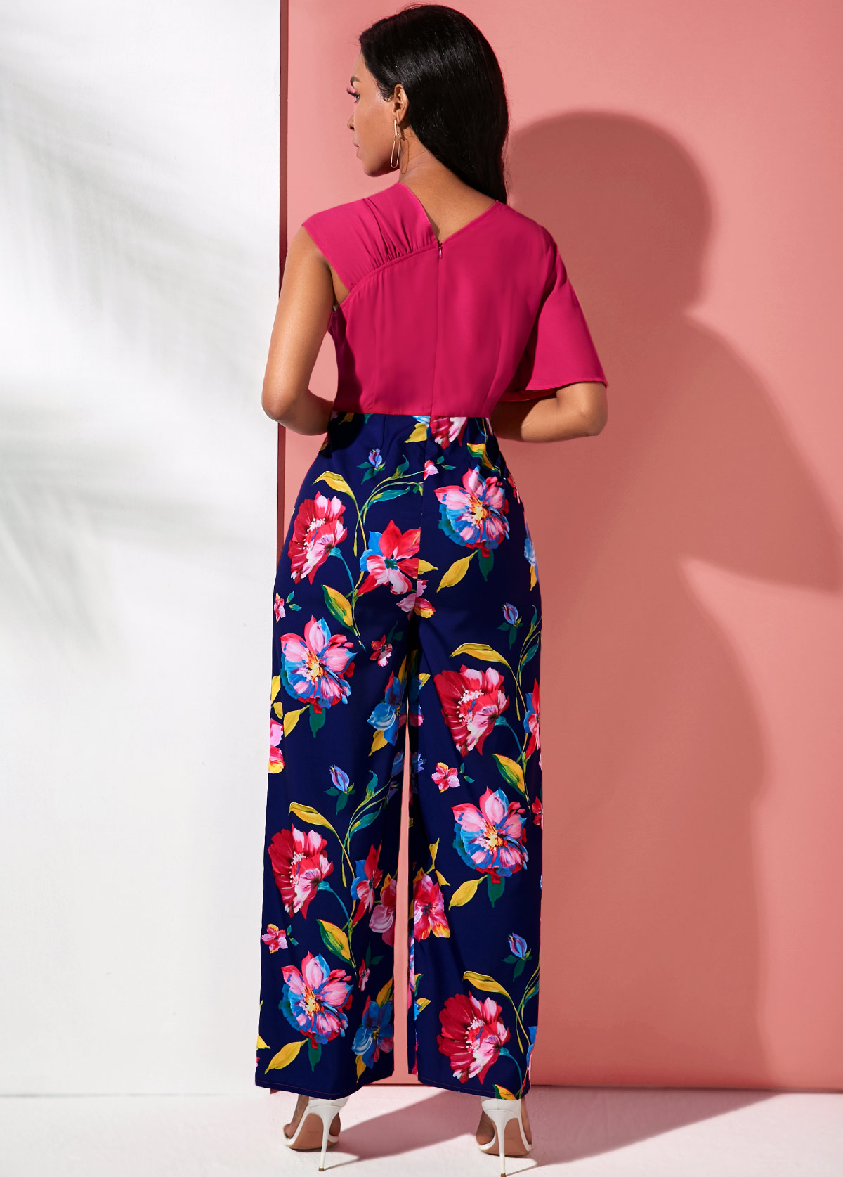 ROTITA V Neck Layered Bell Sleeve Large Floral Print Jumpsuit | Rotita ...