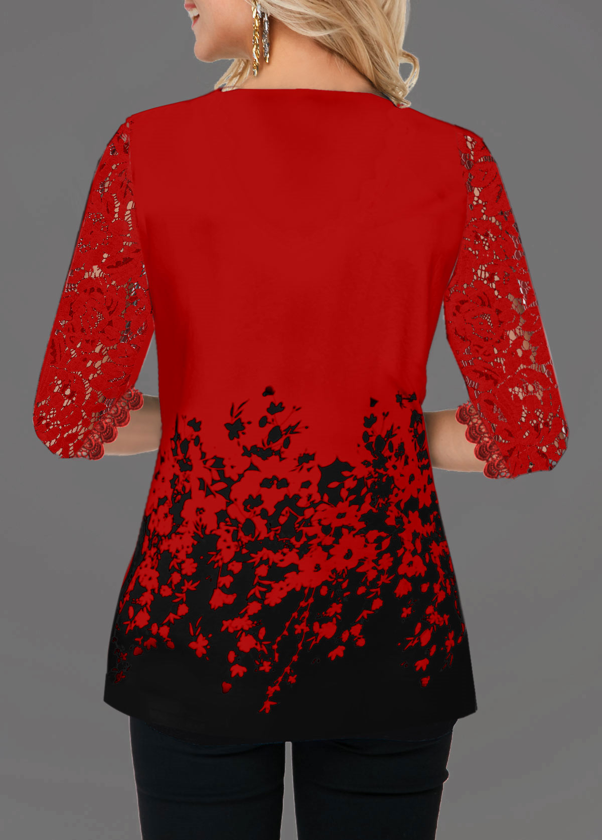 Rotita Lace Panel V Neck Floral Print T Shirt Usd 31 98