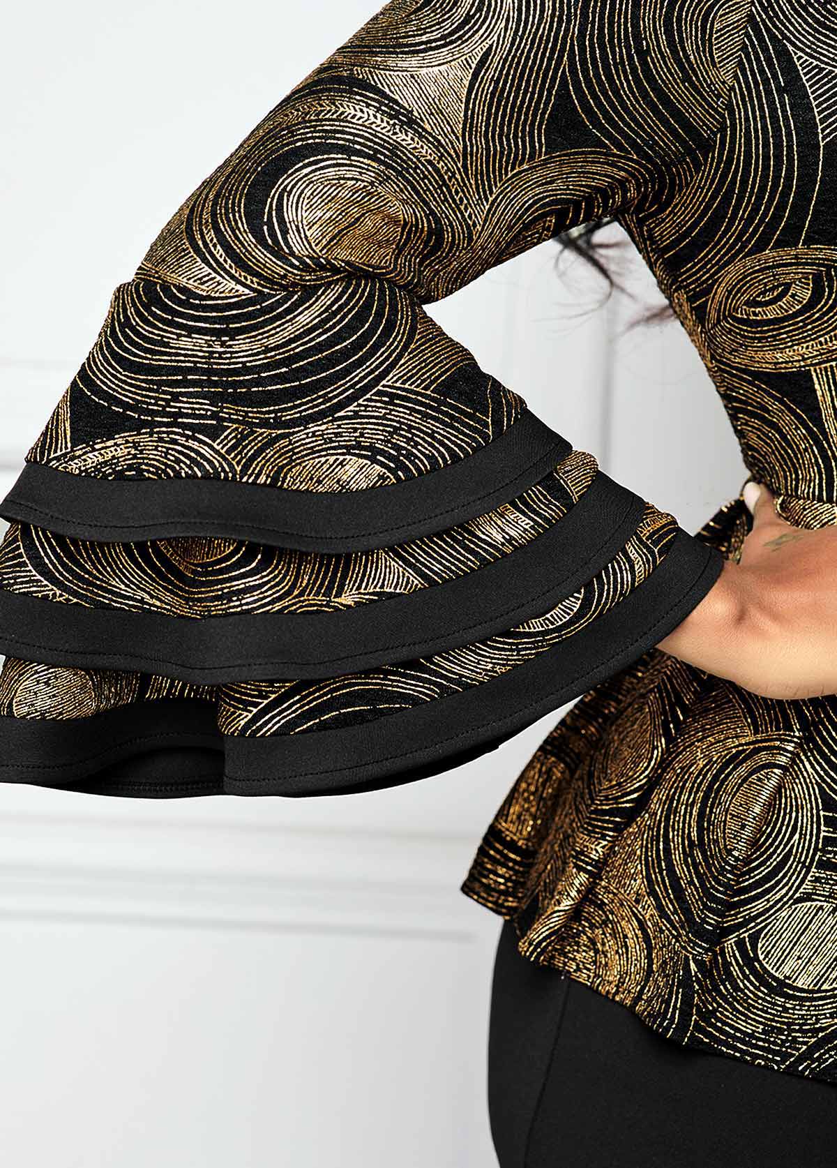 ROTITA Printed Layered Bell Sleeve Round Neck Dress | Rotita.com - USD ...