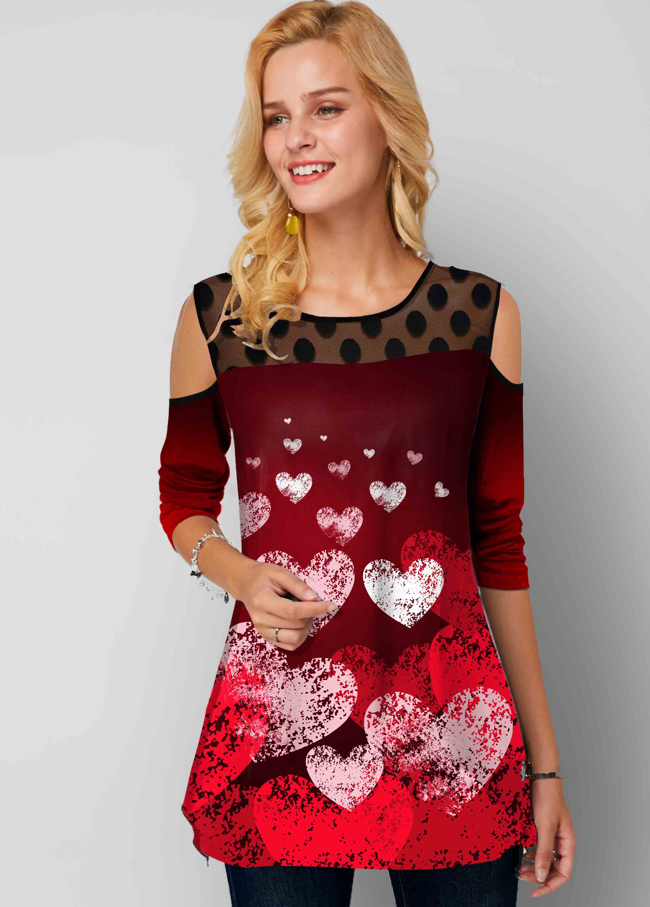 ROTITA Valentine's Day Heart Print Red T Shirt | Rotita.com - USD $29.98