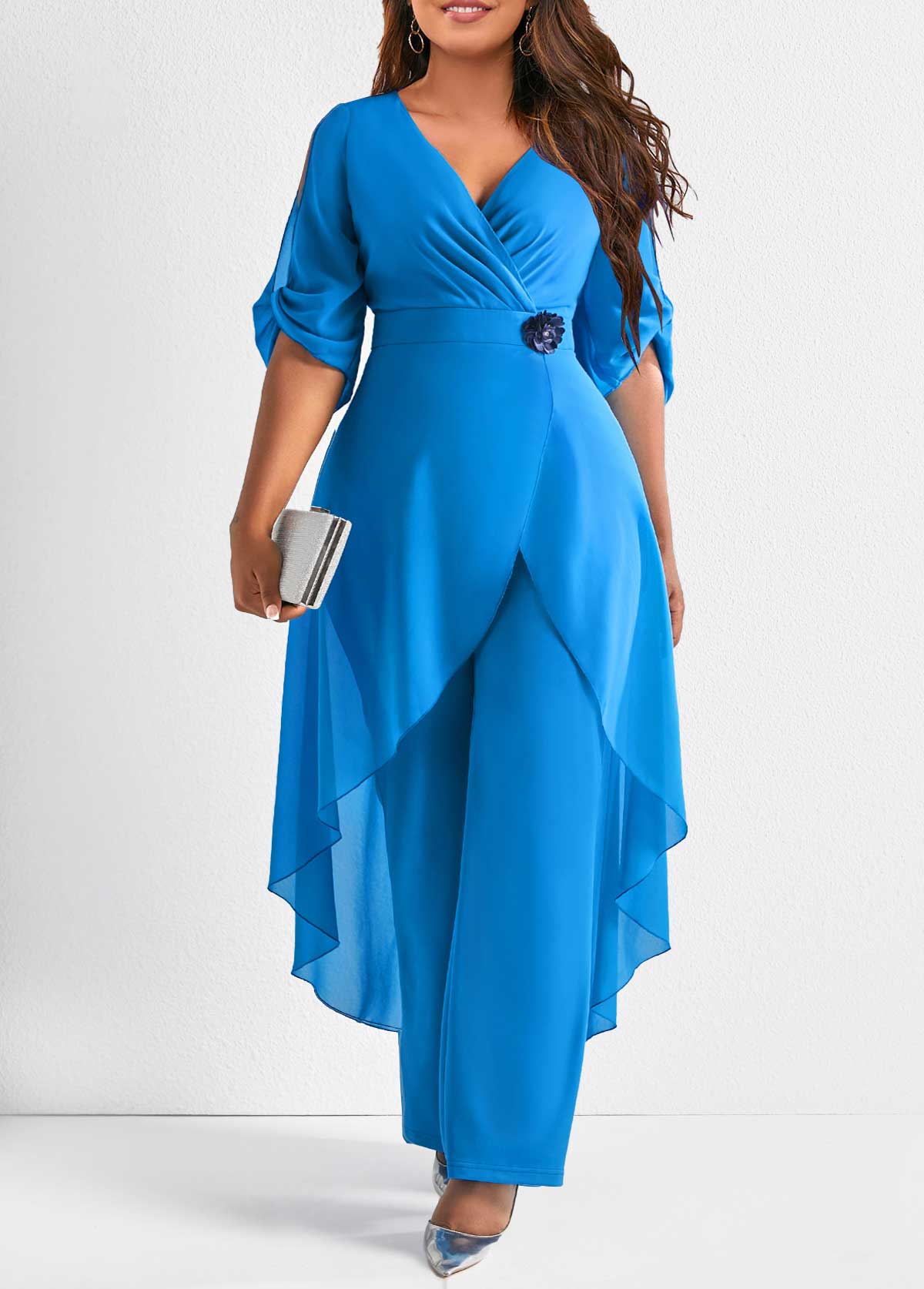 ROTITA Light Blue Flower Decoration Chiffon Jumpsuit | Rotita.com - USD ...
