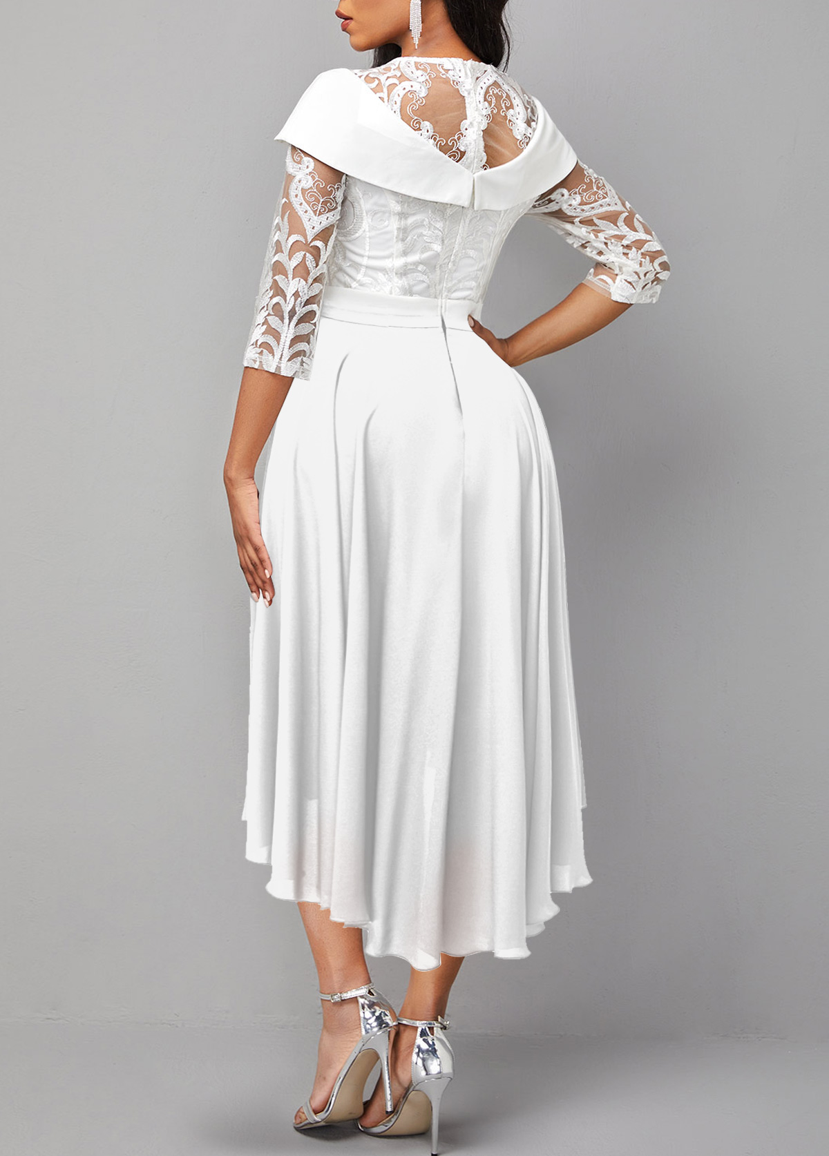 ROTITA Lace Patchwork White X Shape Midi Dress | Rotita.com - USD $46.98