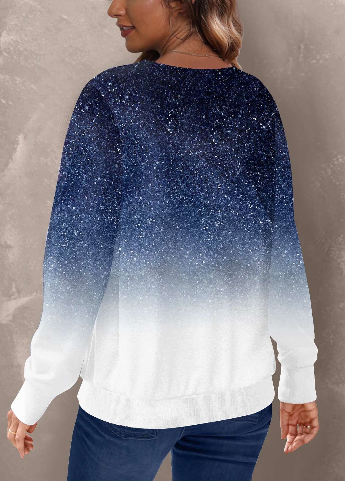 ROTITA Ombre Navy Round Neck Long Sleeve Sweatshirt | Rotita.com - USD ...