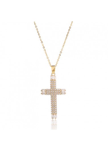 Artificial Zircon Gold Cross Design Necklace | Rotita.com - USD $9.98
