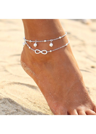 Pearl Detail Bow Silvery White Anklets | Rotita.com - USD $7.98