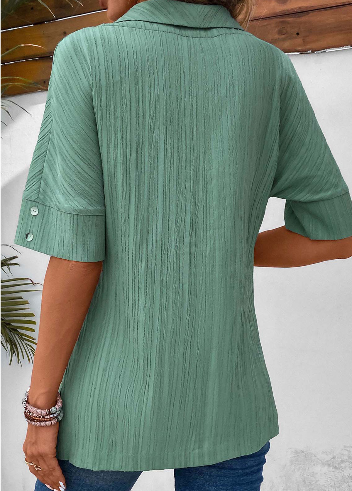 Rotita Button Sage Green Turn Down Collar Blouse Usd 32 98