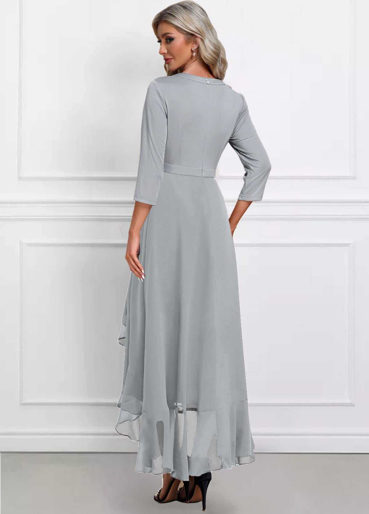 ROTITA Fake 2in1 Light Grey High Low Split Neck Dress | Rotita.com ...