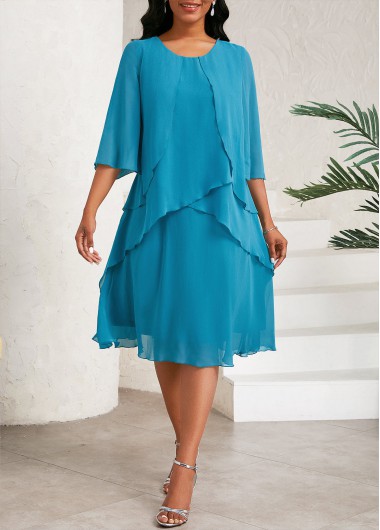 ROTITA Layered Sky Blue A Line Round Neck Dress | Rotita.com - USD $45.98