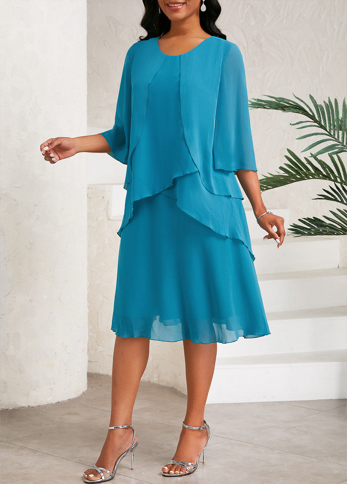ROTITA Layered Sky Blue A Line Round Neck Dress | Rotita.com - USD $44.98
