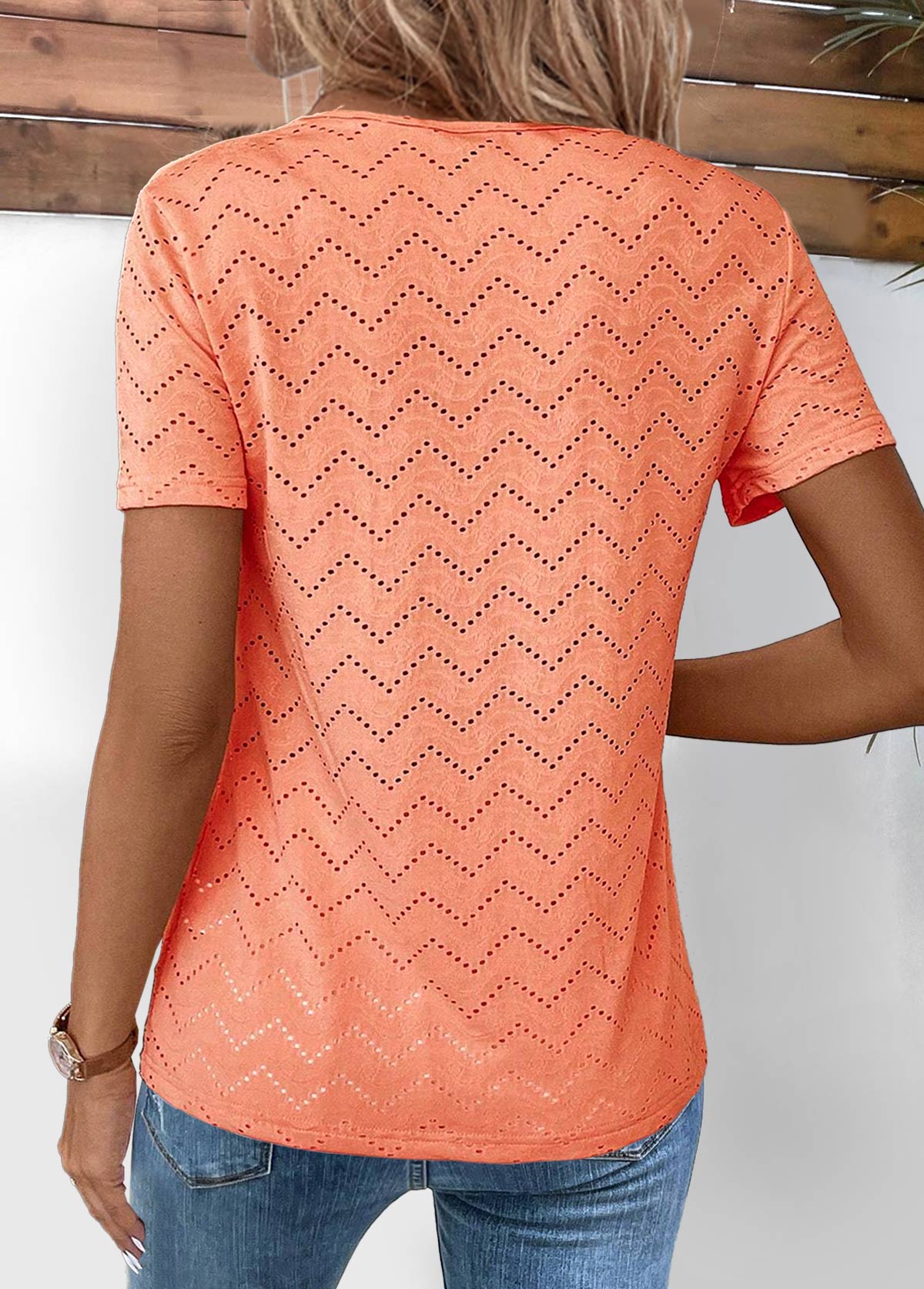 Tuck Stitch Orange Round Neck Short Sleeve T Shirt | Rotita.com - USD ...