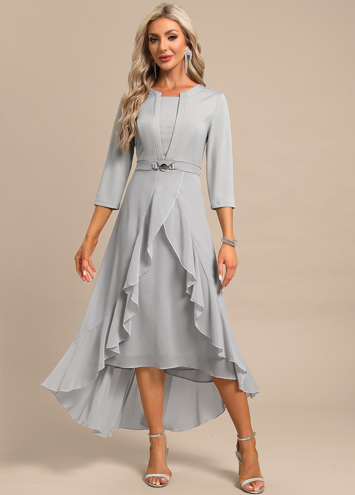 ROTITA Fake 2in1 Light Grey High Low Split Neck Dress | Rotita.com ...