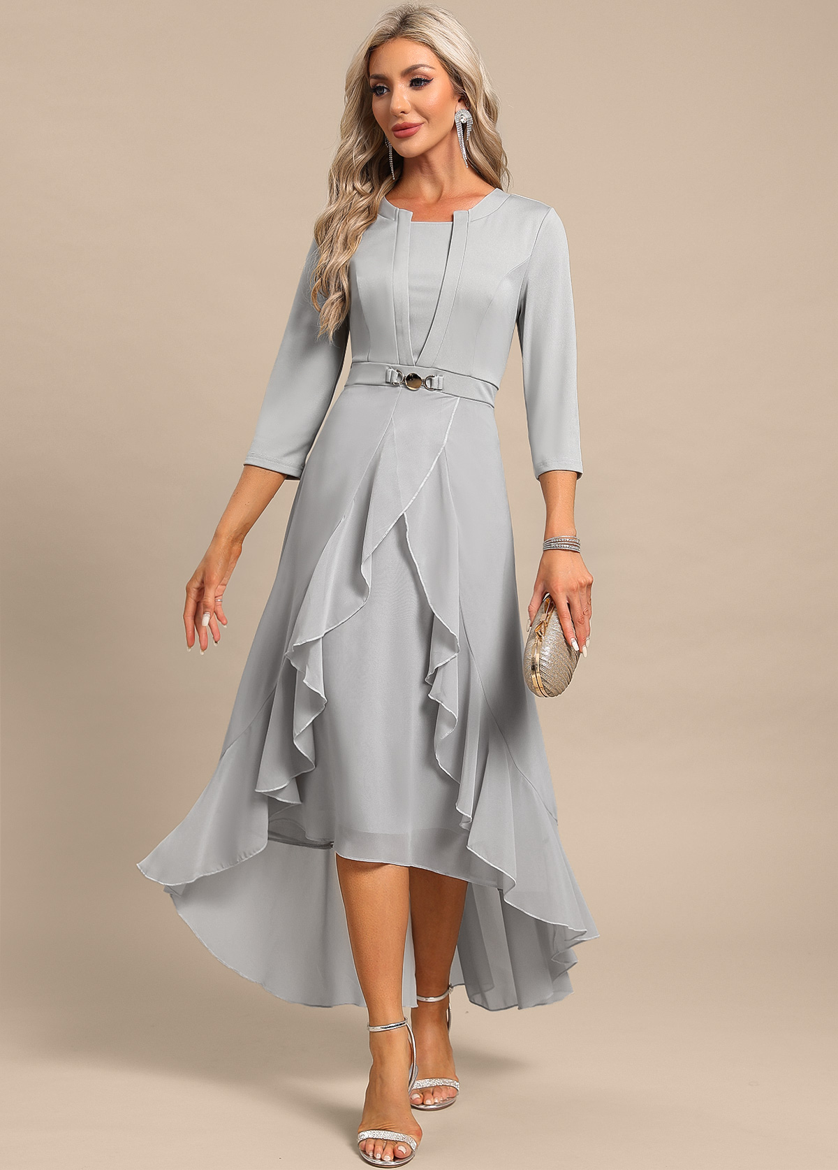 ROTITA Fake 2in1 Light Grey High Low Split Neck Dress | Rotita.com ...