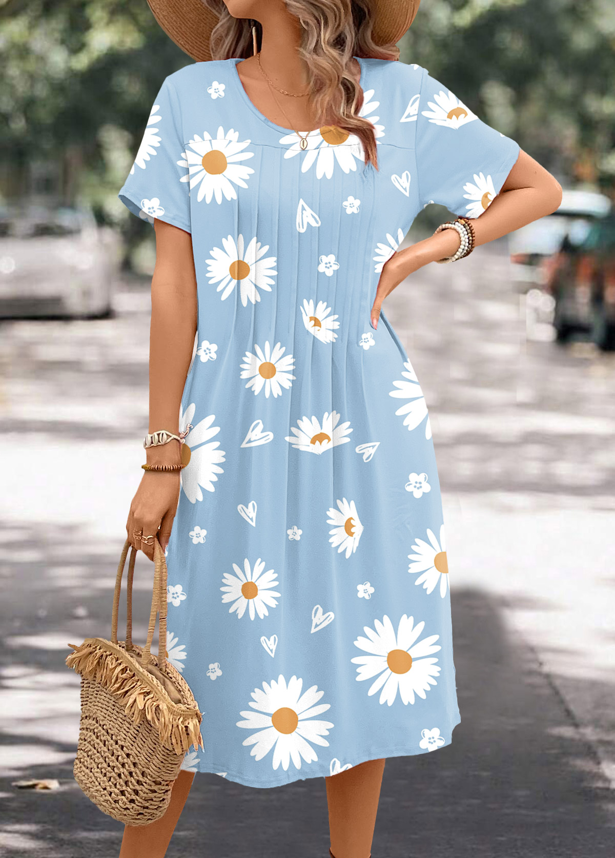 ROTITA Tuck Stitch Floral Print Multi Color A Line Dress | Rotita.com ...