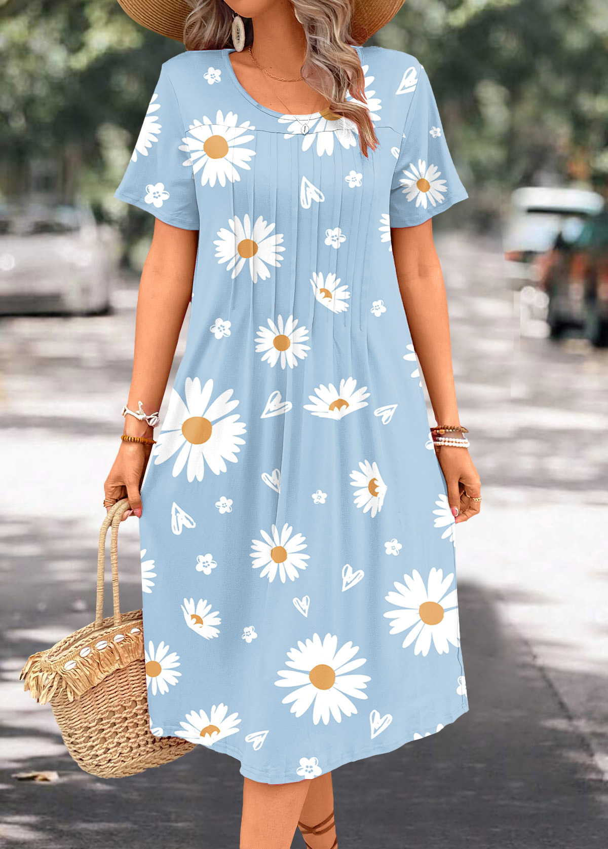 ROTITA Tuck Stitch Floral Print Multi Color A Line Dress | Rotita.com ...