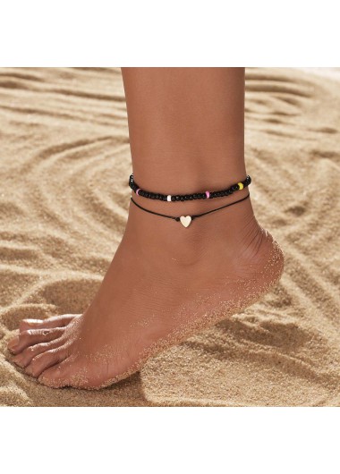 Heart Layered Black Plastic Anklets Set | Rotita.com - USD $9.98