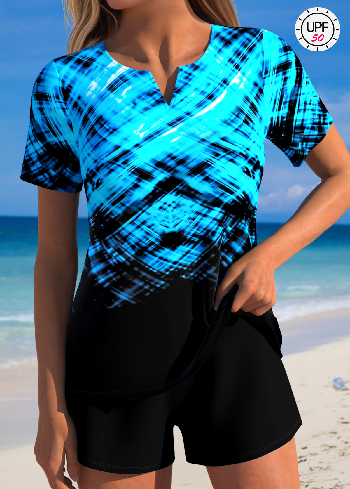 ROTITA Tummy Coverage Black Ombre Mid Waisted Tankini Set