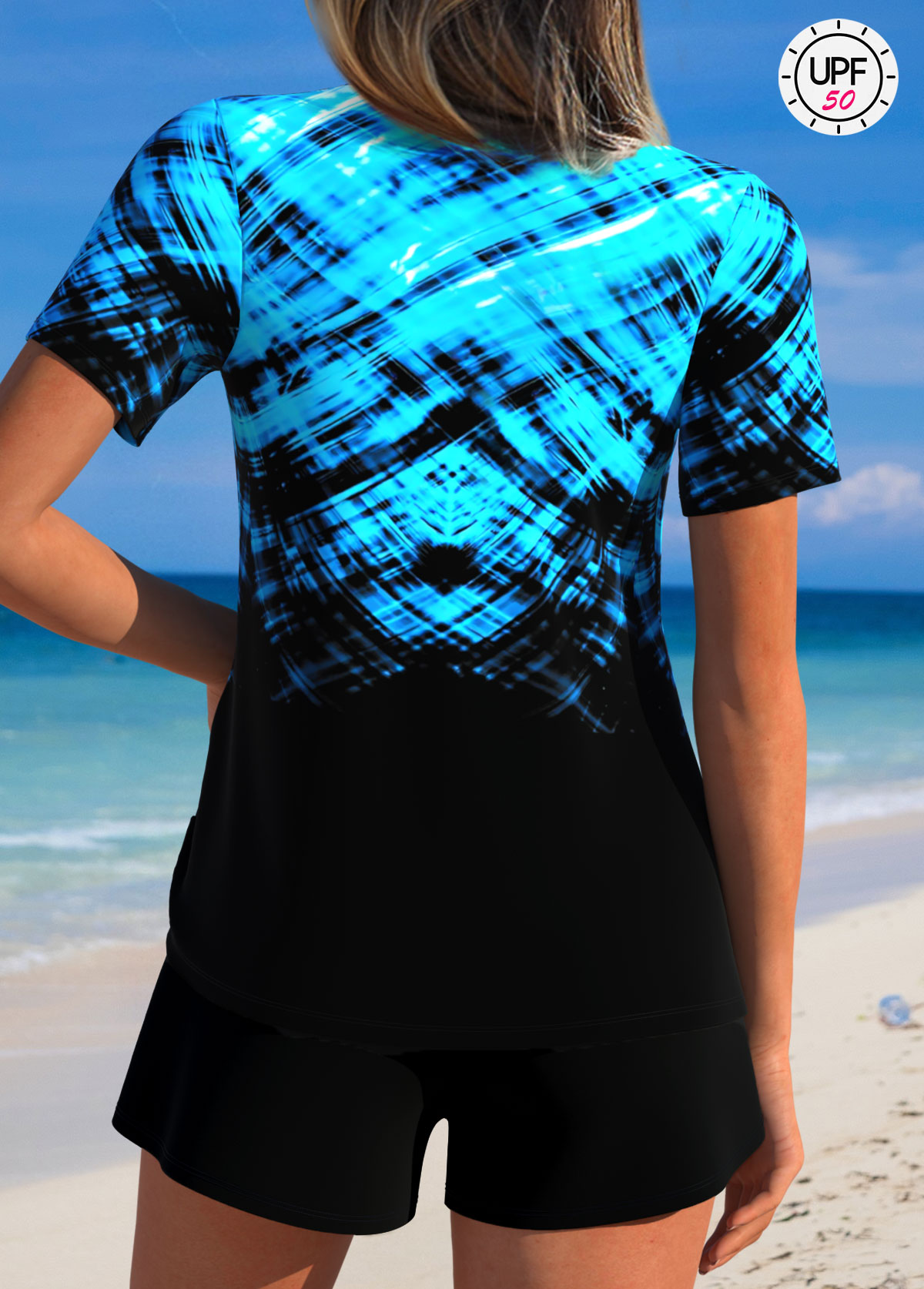 ROTITA Tummy Coverage Black Ombre Mid Waisted Tankini Set