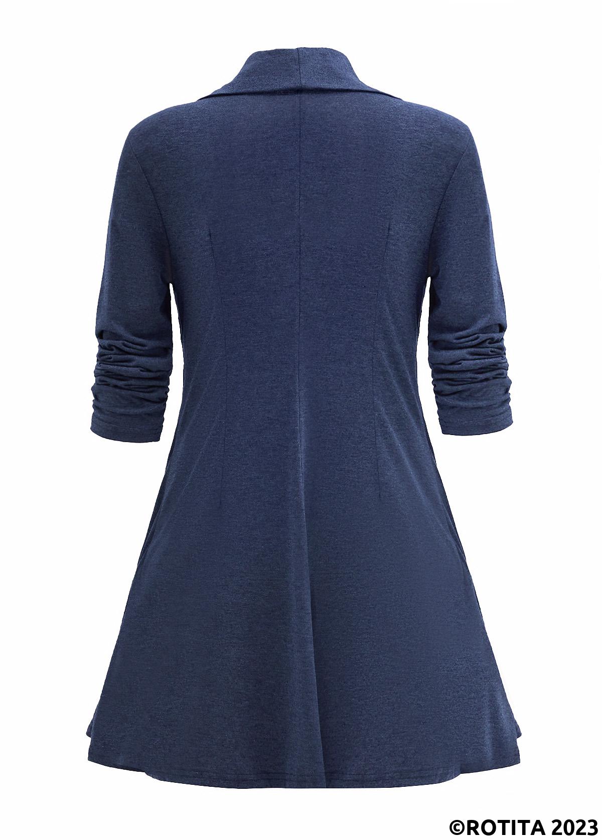 ROTITA Geometric Print Navy Shawl Collar Fake Two Piece Twinset ...