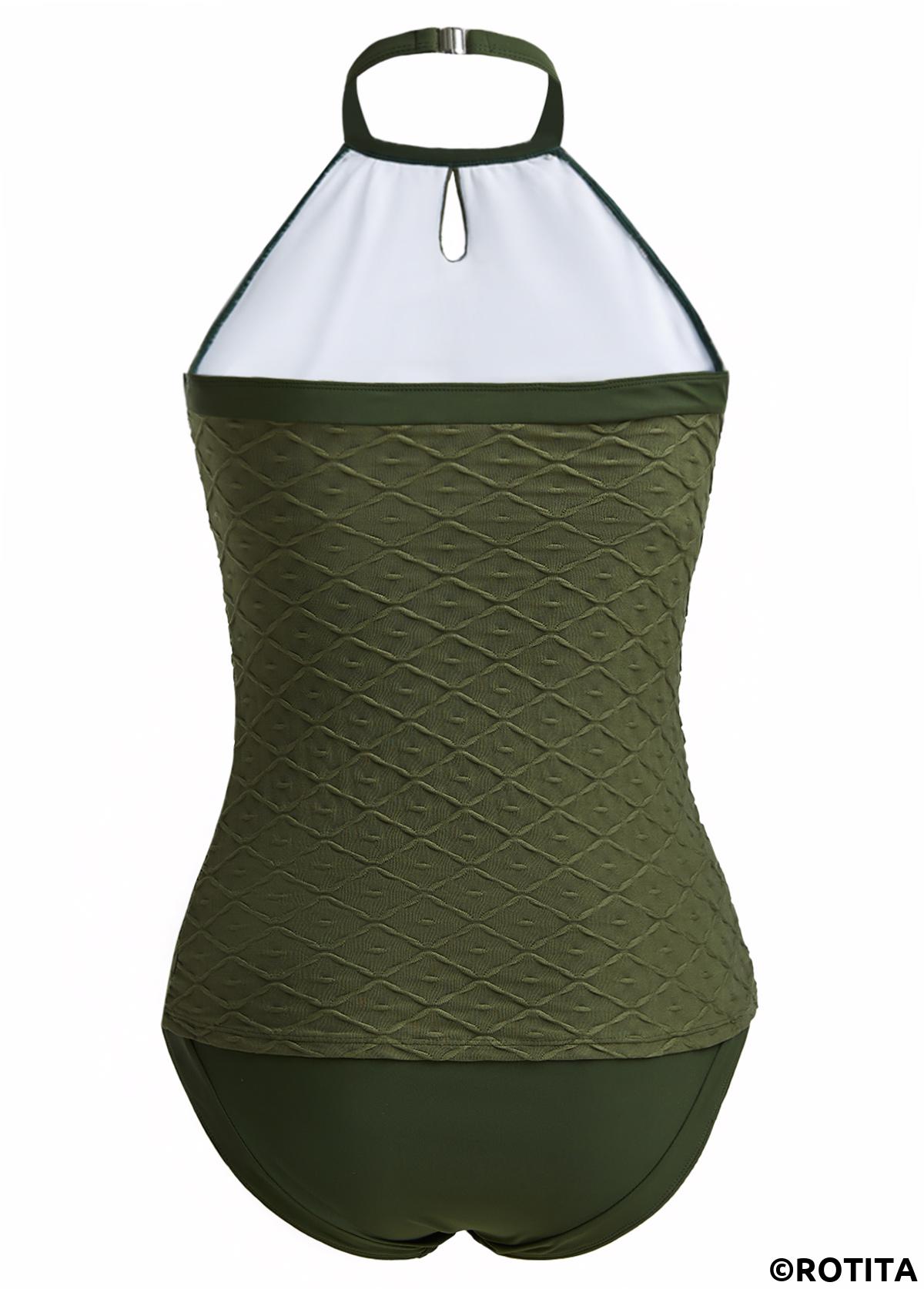 ROTITA Cut Out Olive Green Mid Waisted Tankini Set | Rotita.com - USD ...