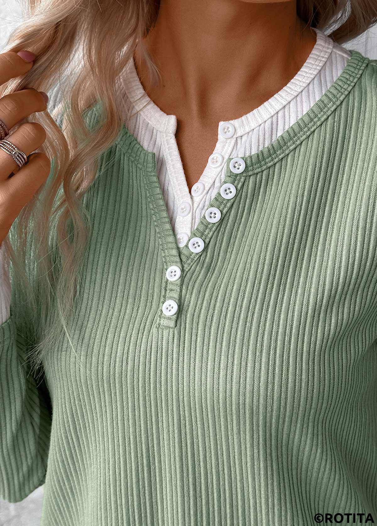 ROTITA Fake 2in1 Light Green Split Neck T Shirt | Rotita.com - USD $36.98